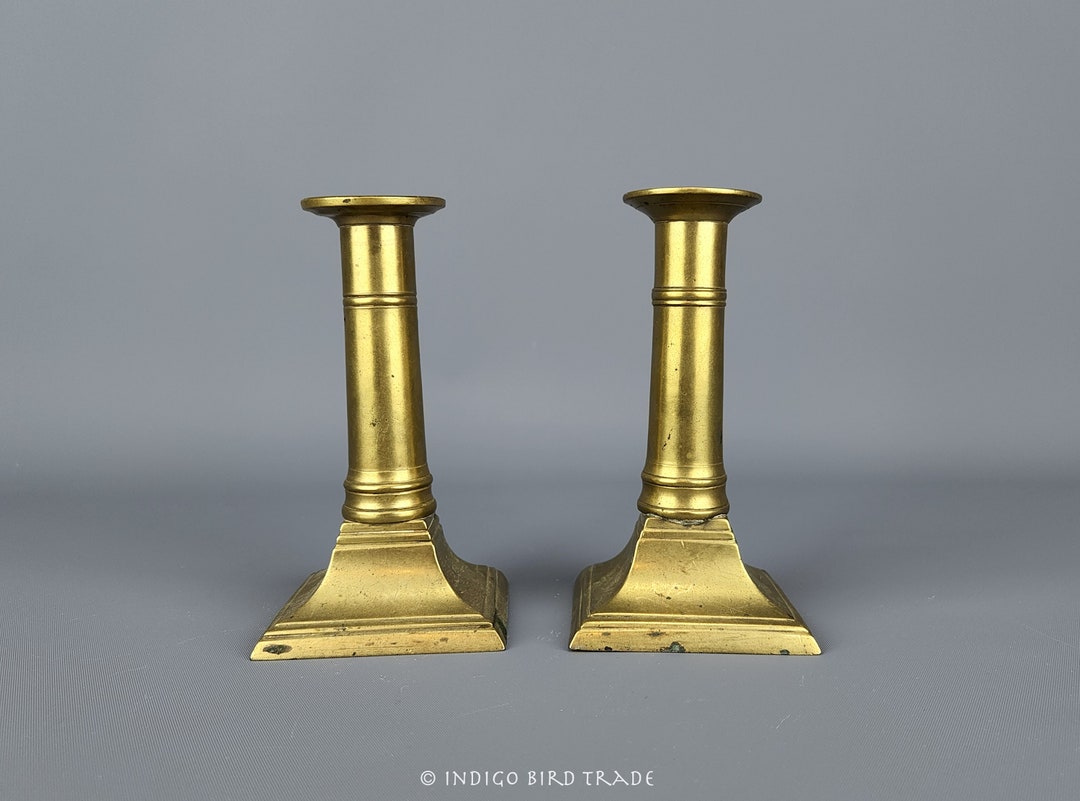 Pair of Federal Period English Brass Push-up Candlesticks | Antique ...
