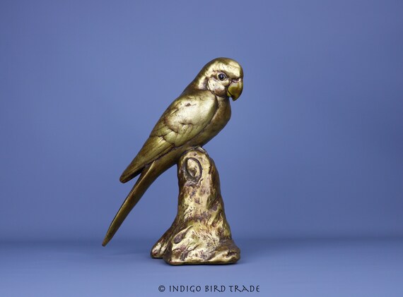 Rare Vintage Gold Ceramic Parrot Statue by Anthony Freeman - Etsy