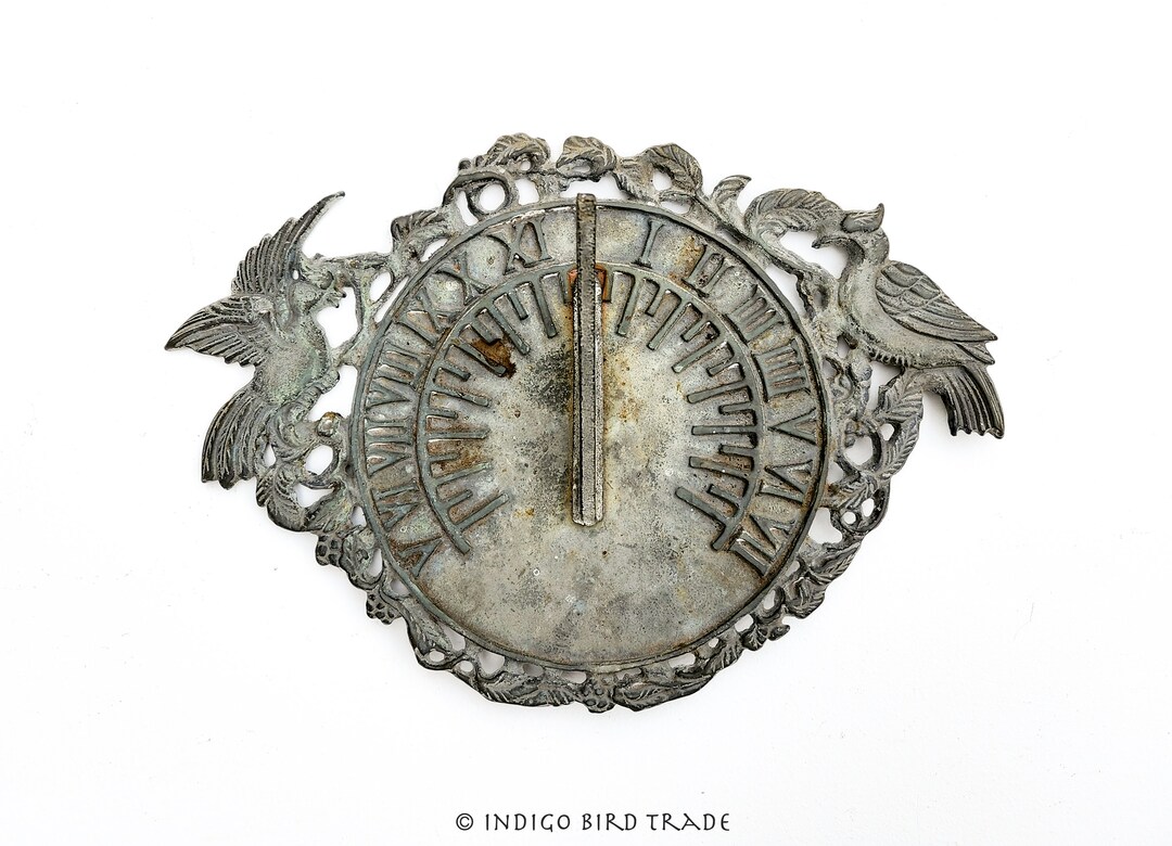 Large Vintage Metal Sundial Ornate Birds Clock With Roman Numerals ...
