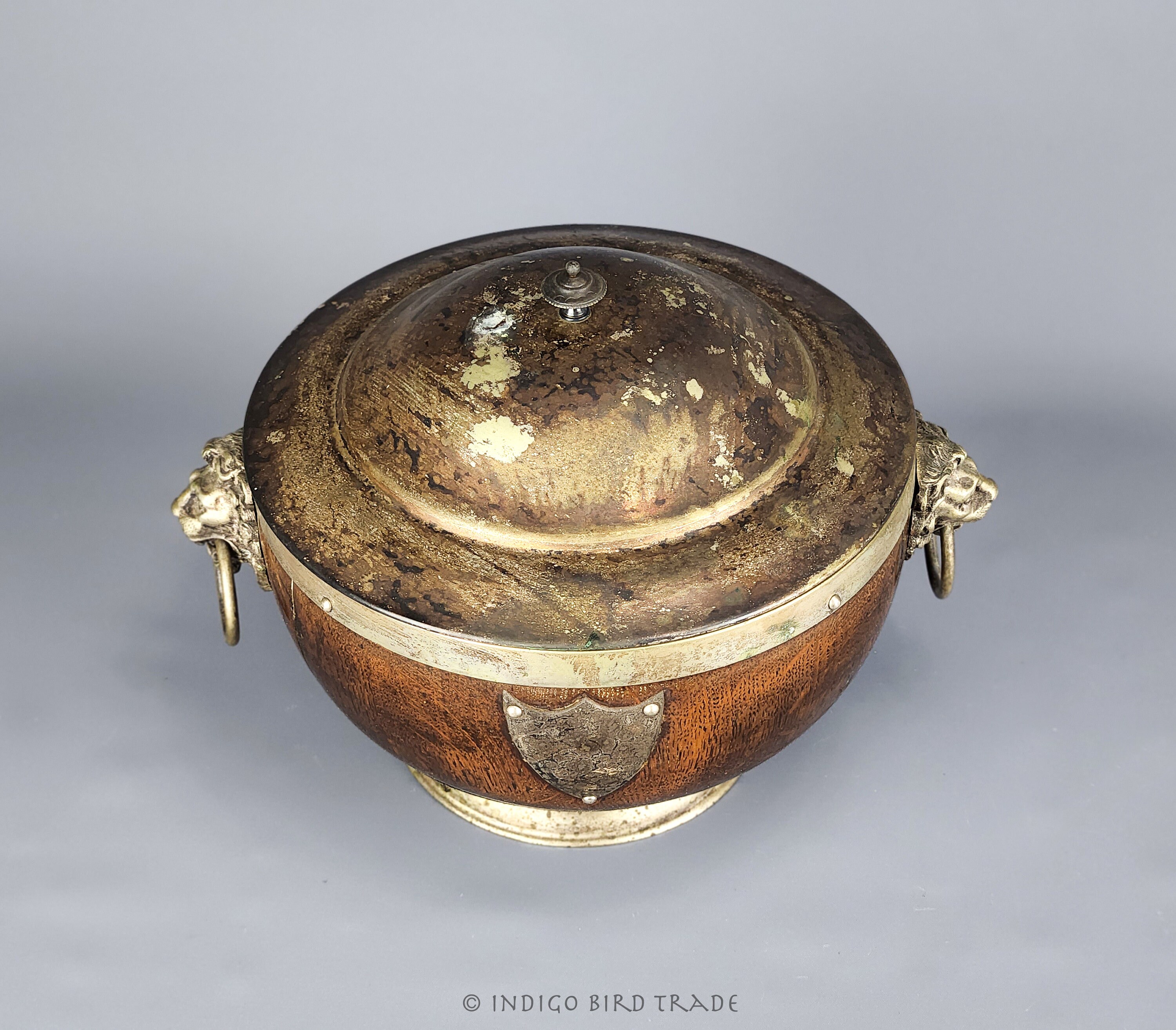 Antique English Oak & Silver Plated Victorian Pedestal Trophy Salad or ...