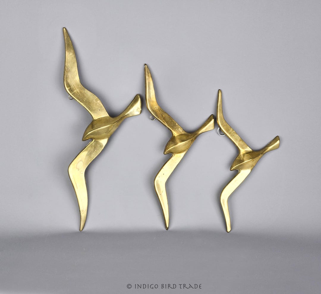 Set of 3 Large Vintage Brass Wall Hanging Seagulls Mid Century Brass ...