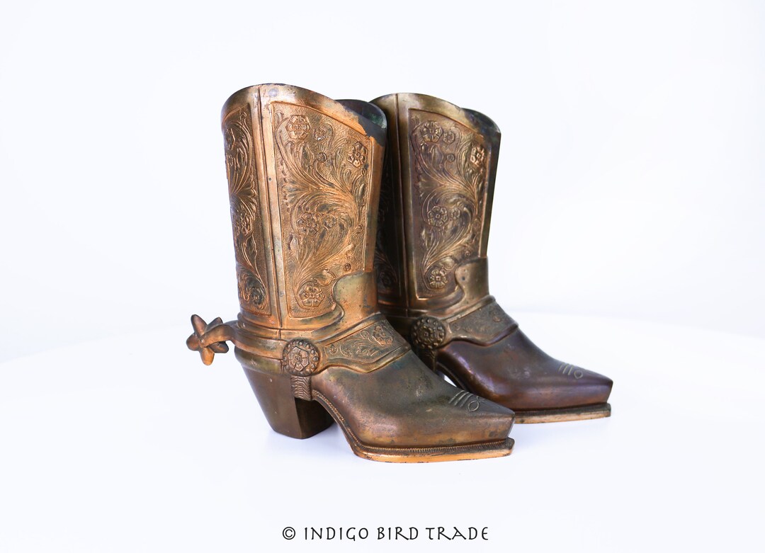 Pair of Vintage Brass Cowboy Boots With Copper Finish | Antique Western ...
