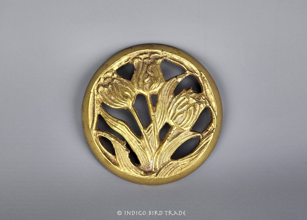 Art Nouveau Tulips Brass Paperweight Medallion | Vintage Floral ...