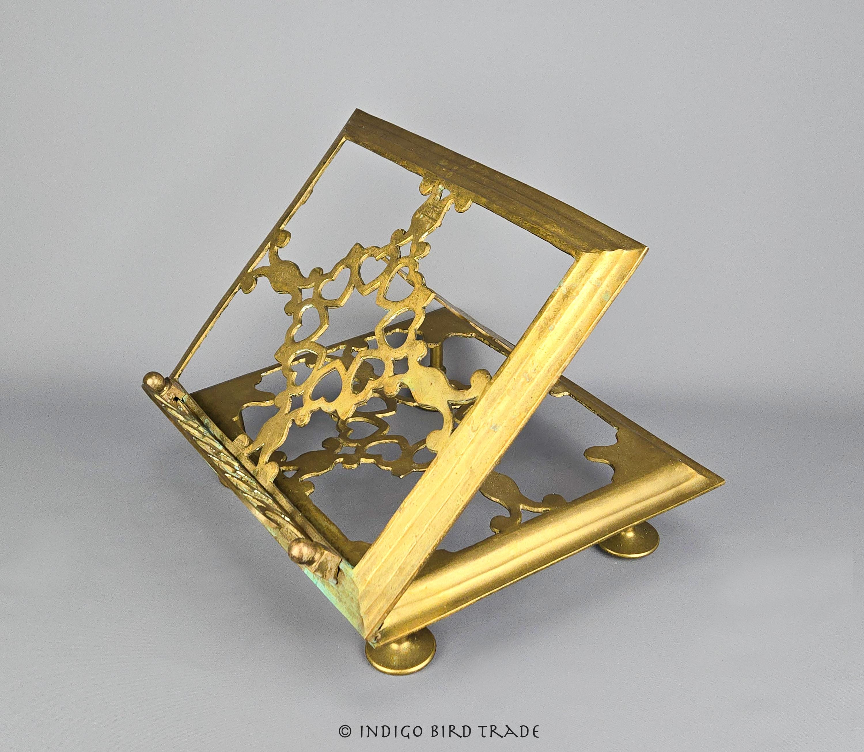 Xlarge Ornate Brass Folding Book Stand Art Easel Vintage | Adjustable ...