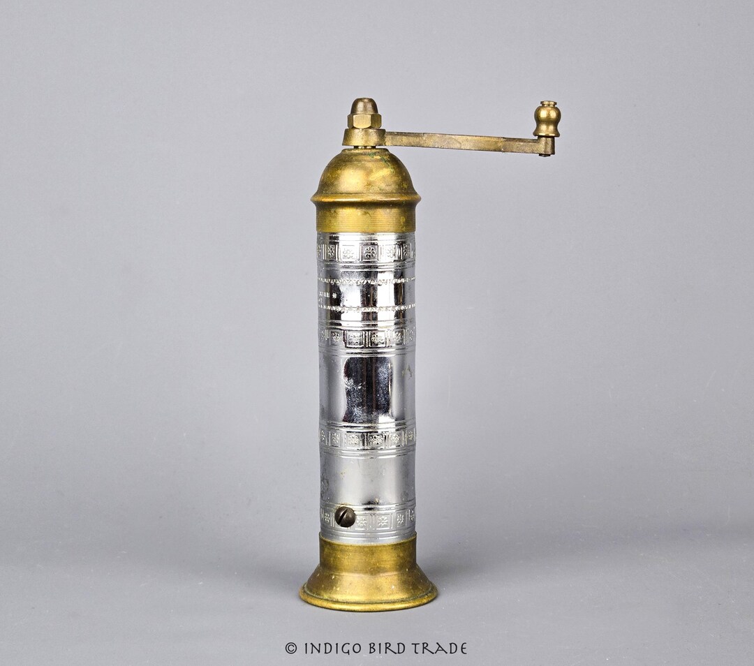 Vintage Brass and Metal Pepper Mill Made in Greece | Antique Greek ...