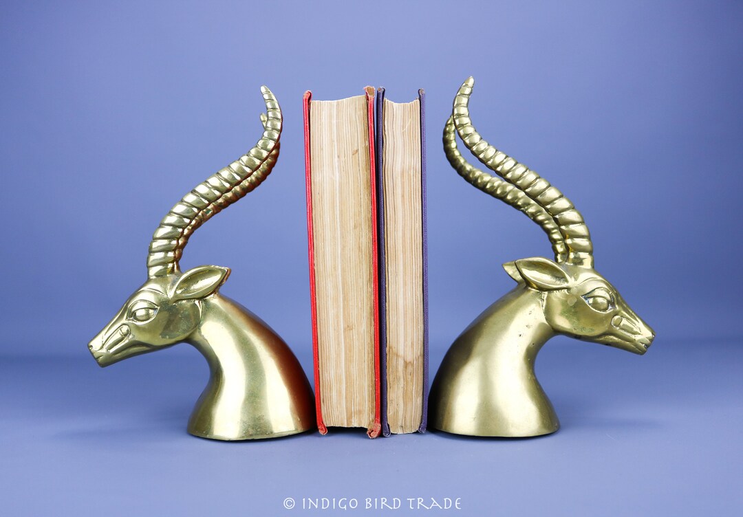 Vintage Solid Brass Gazelle Bookends Mid Century | Impala Bust Book ...
