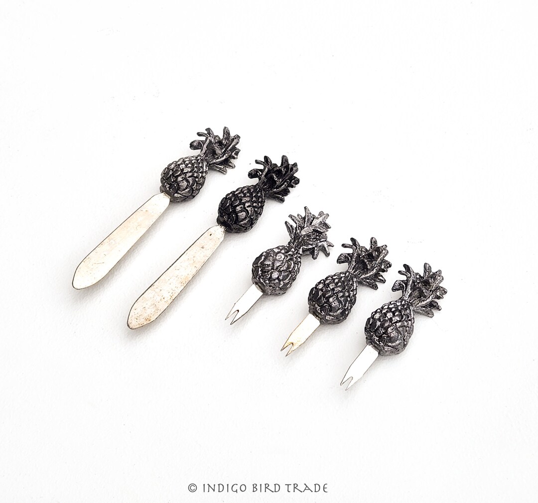 Vintage Pineapple Cheese Knives and Forks Set of 5 | Silver Metal Small ...