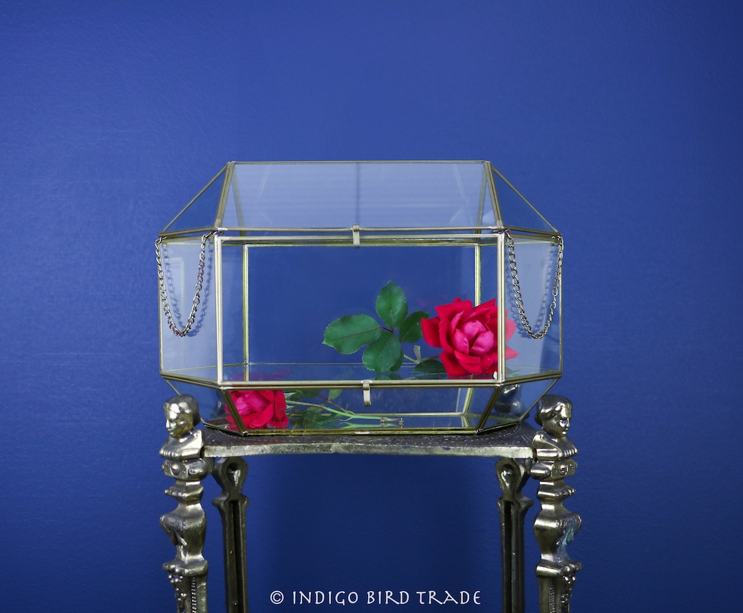 13" Large Glass Casket Double Compartment With Mirrored Bottom ...