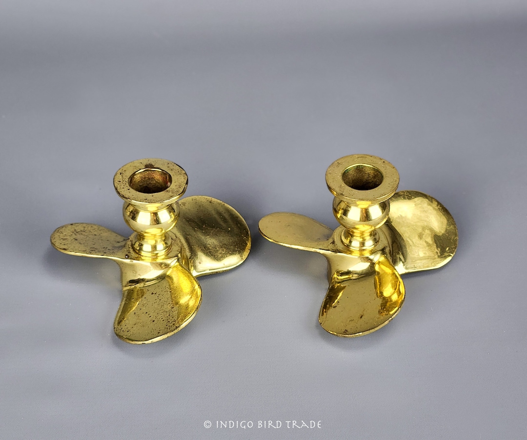 Pair of Solid Brass Propeller Candlesticks | Vintage Nautical Candle ...