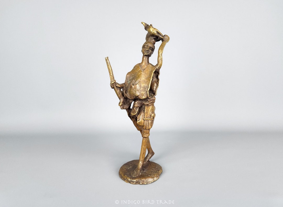 Antique African Tribal Hand Made Bronze Hunter Sculpture - Benin ...
