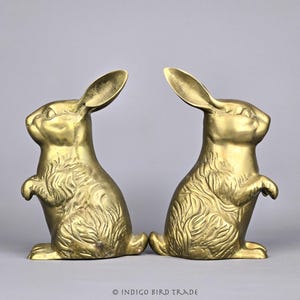 Rare Pair of Solid Brass Bunny Bookends | Vintage Gold Metal Rabbit ...
