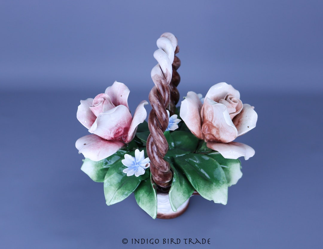 10" Large Vintage Capodimonte Flower Basket Floral Centerpiece ...