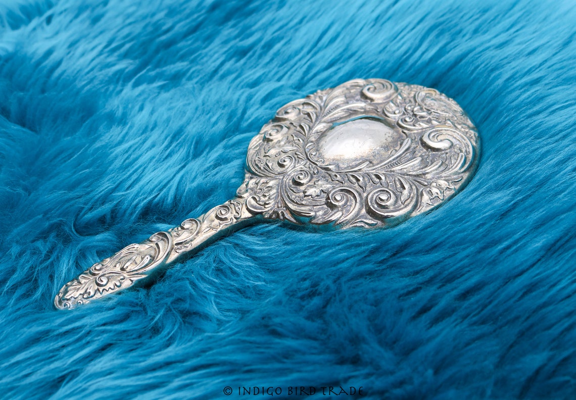 Antique Silver Plated Repousse Hand Mirror With Bird | Victorian Art ...