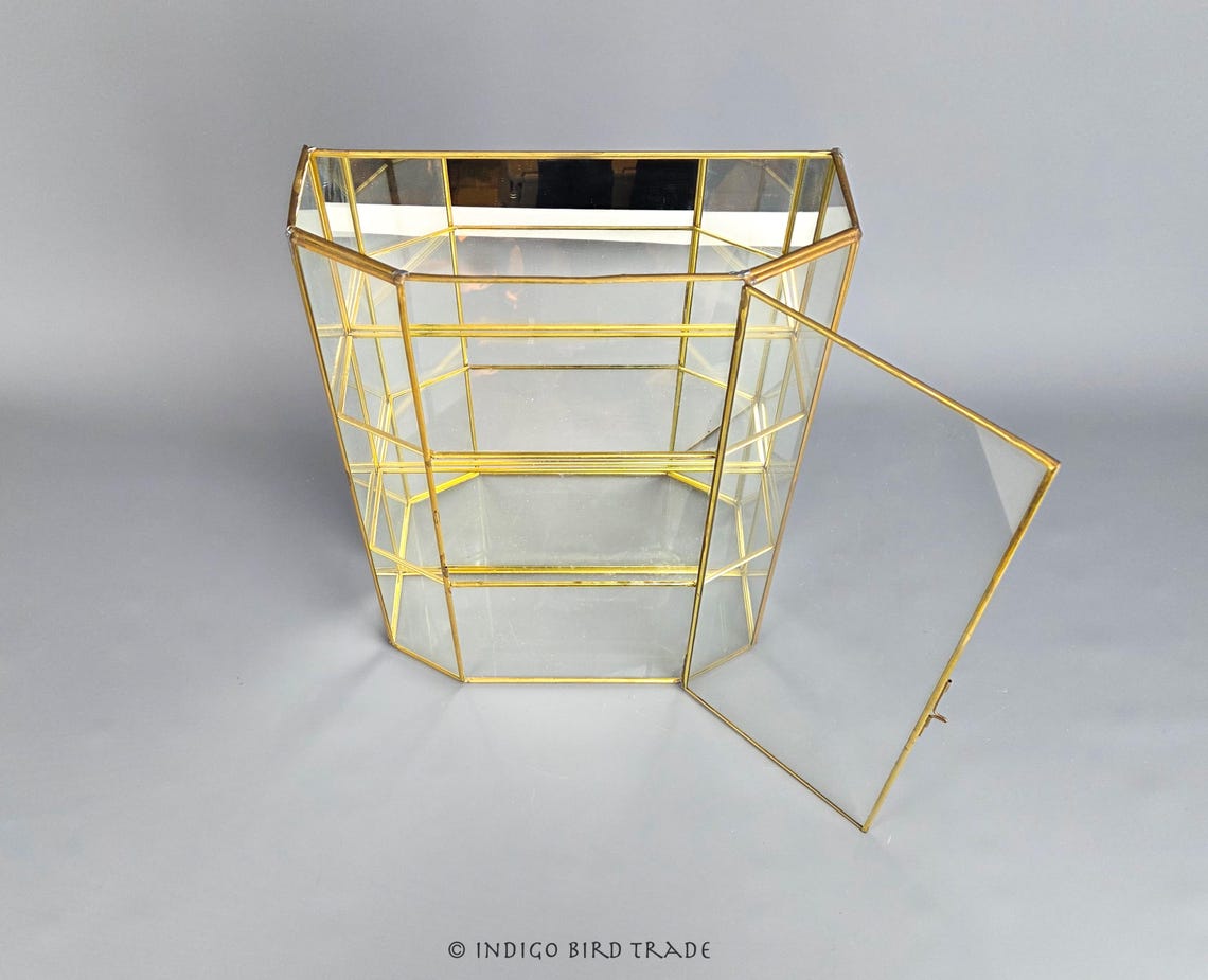 Large Vintage Glass and Brass Curio Display Cabinet | Glass Gold ...