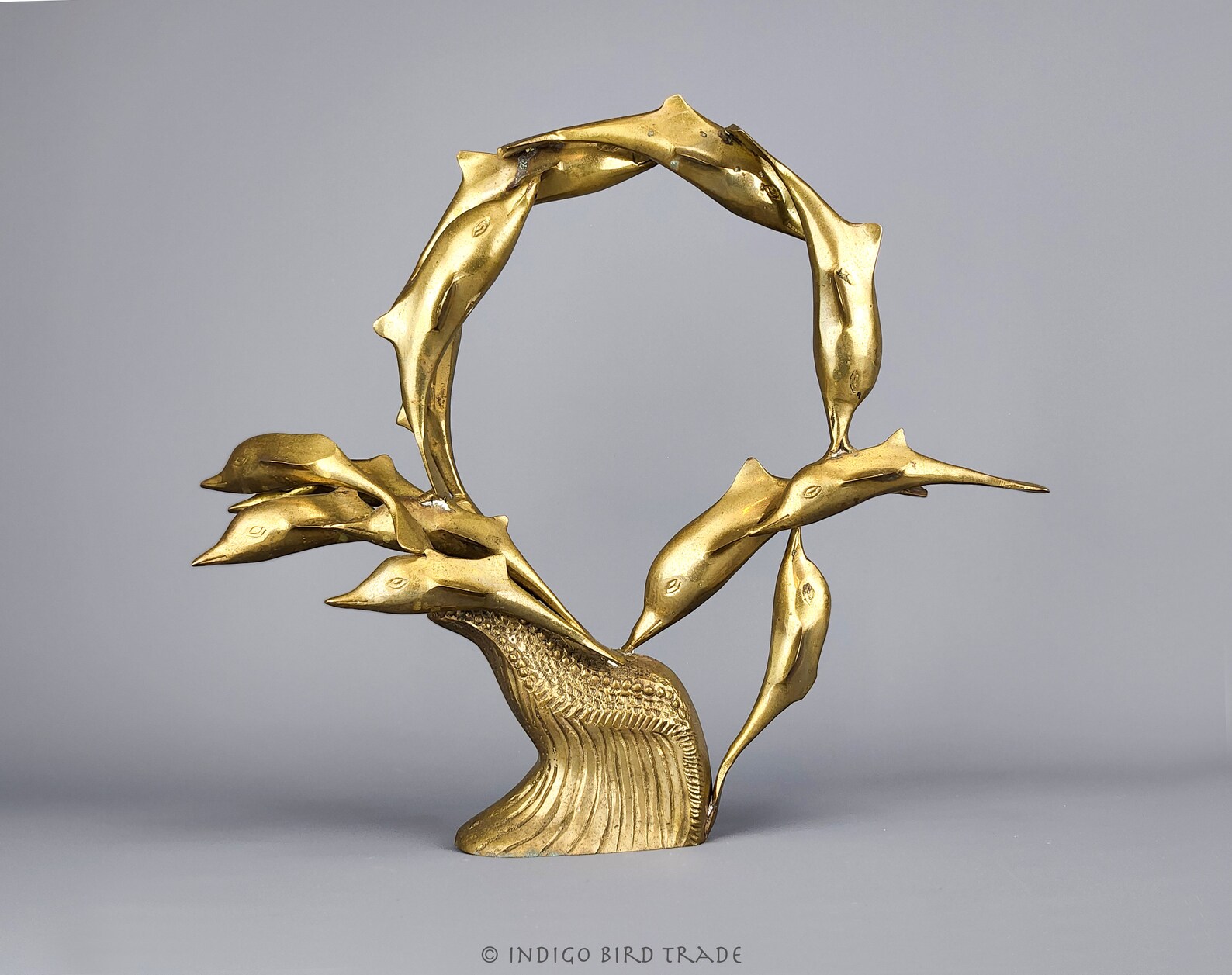Large Solid Brass Dolphin Sculpture | Vintage Gold Dolphin Statue Mid ...