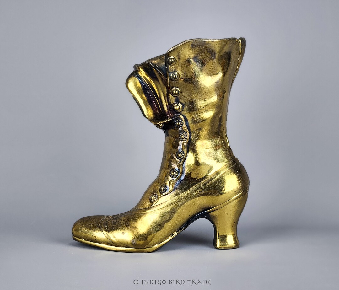 Vintage Gold Cast Metal Victorian Boot Vase | Antique Style Large ...