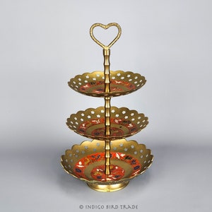 Vintage Brass 3 Tier Fruit or Cake Serving Tray Stand | Pierced and ...
