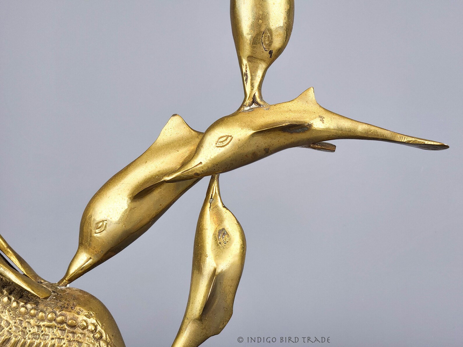 Large Solid Brass Dolphin Sculpture | Vintage Gold Dolphin Statue Mid ...