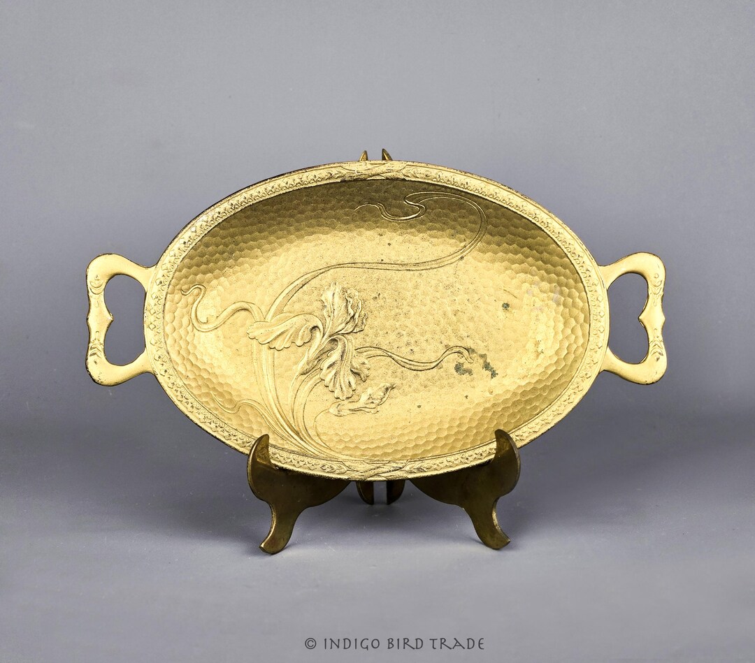Art Nouveau Gilt Metal Small Display Tray With Handles | Antique Ornate ...