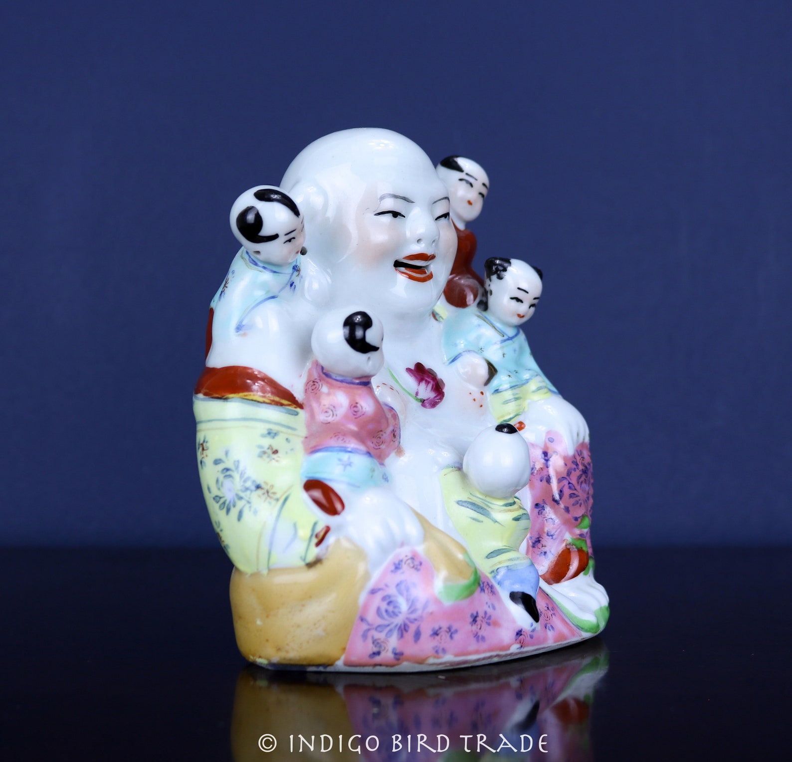 Antique Porcelain Laughing Buddha with Children Statue | Etsy