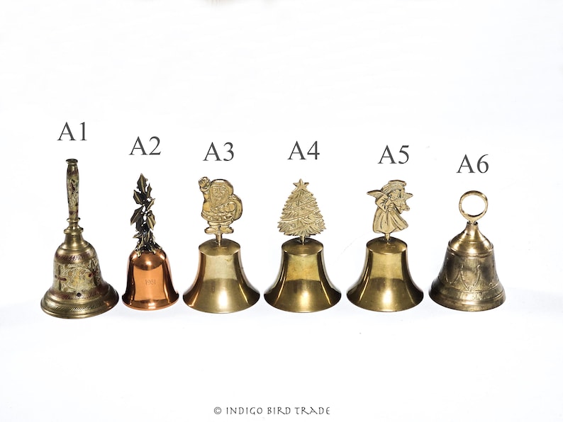 Vintage Solid Brass Bell Lot | Bronze Hand Bell | Ornate Christmas Bell ...