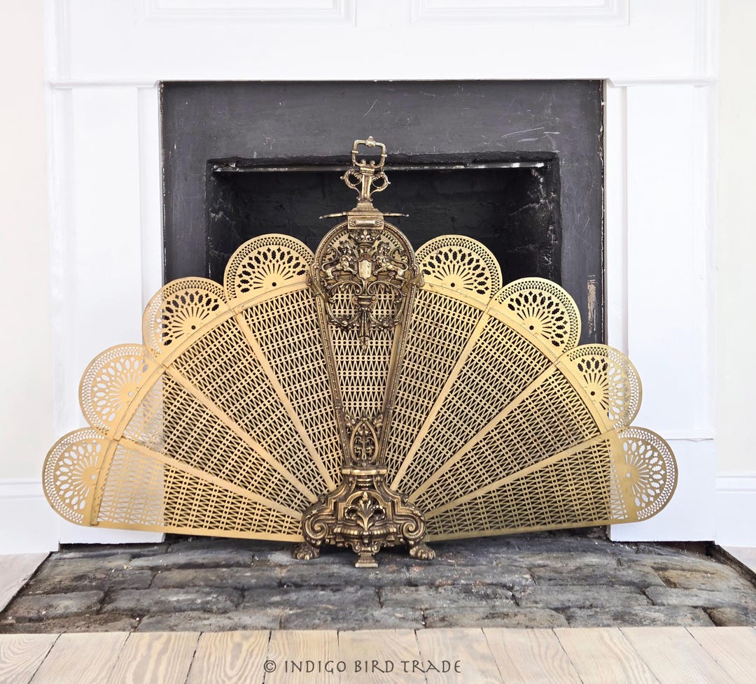 Rare Large French Louis XVI Style Gilded Bronze Fan-shaped Fireplace ...