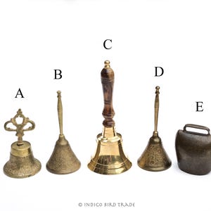 Vintage Solid Brass Bell Lot | Bronze Hand Bell | Ornate Christmas Bell ...