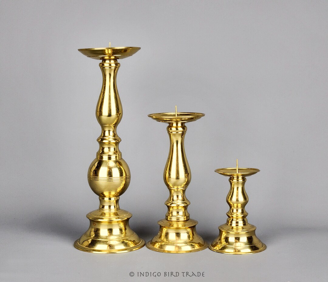 Vintage Tall Brass Pillar Candle Holders Set of 3 | Antique Graduated ...