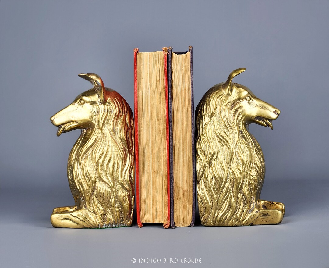 Pair of Vintage Solid Brass Collie Dog Bookends | Antique Gold Metal ...