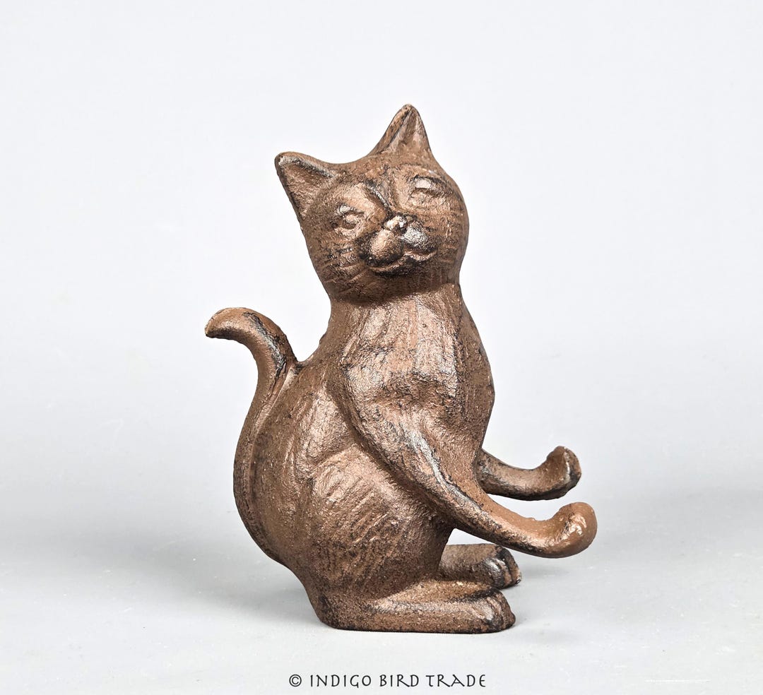 Vintage Cast Iron Cat Statue Business Card Holder Desktop Organizer ...