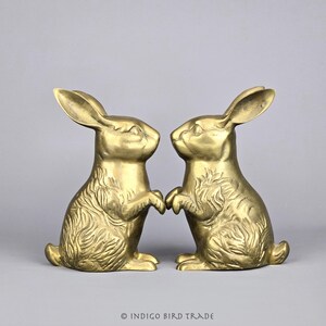 Rare Pair of Solid Brass Bunny Bookends | Vintage Gold Metal Rabbit ...