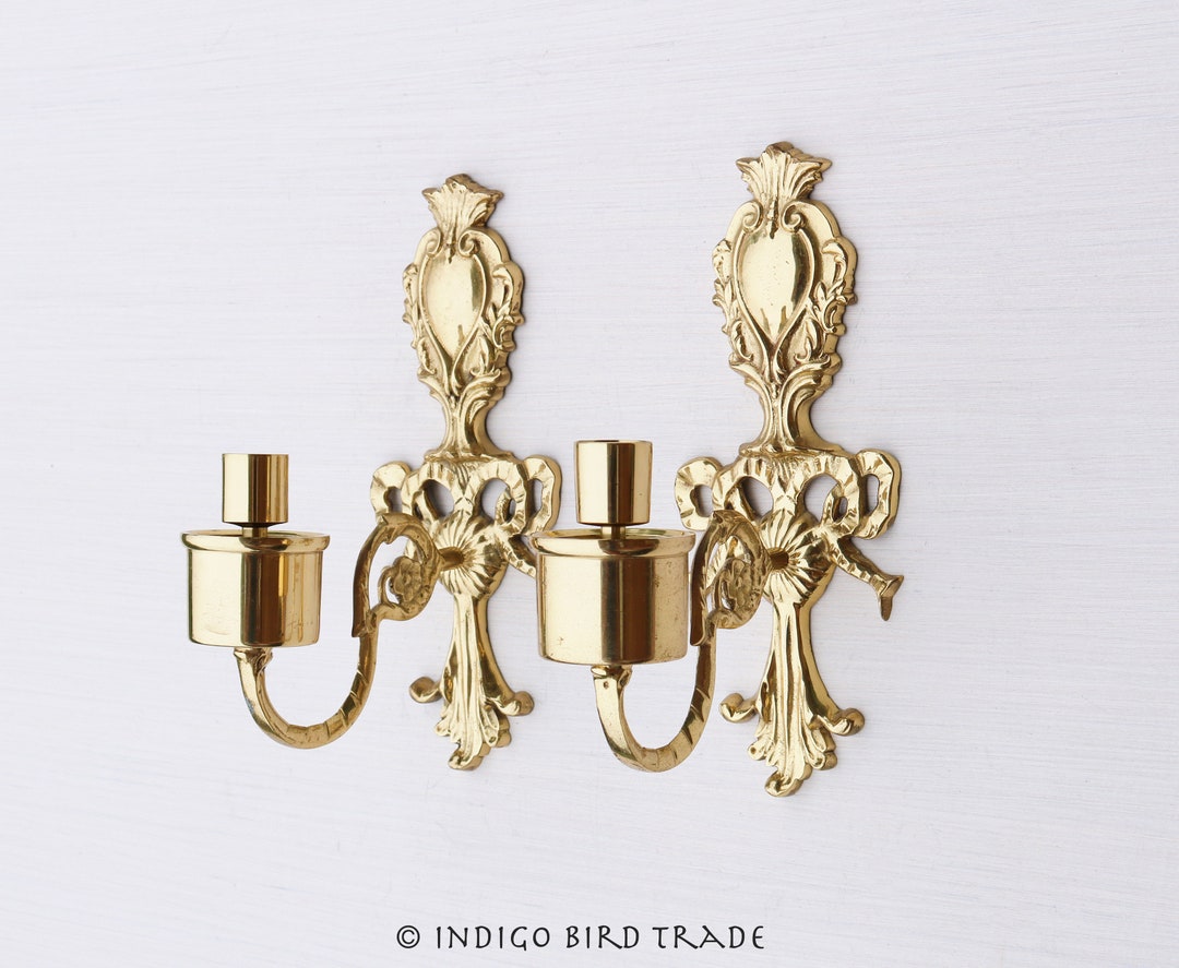 Pair of Vintage Brass French Style Sconces Antique Ornate Wall Candle ...