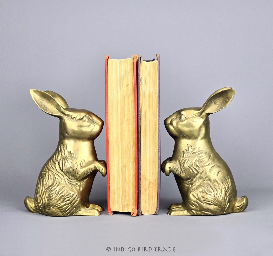 Rare Pair of Solid Brass Bunny Bookends | Vintage Gold Metal Rabbit ...