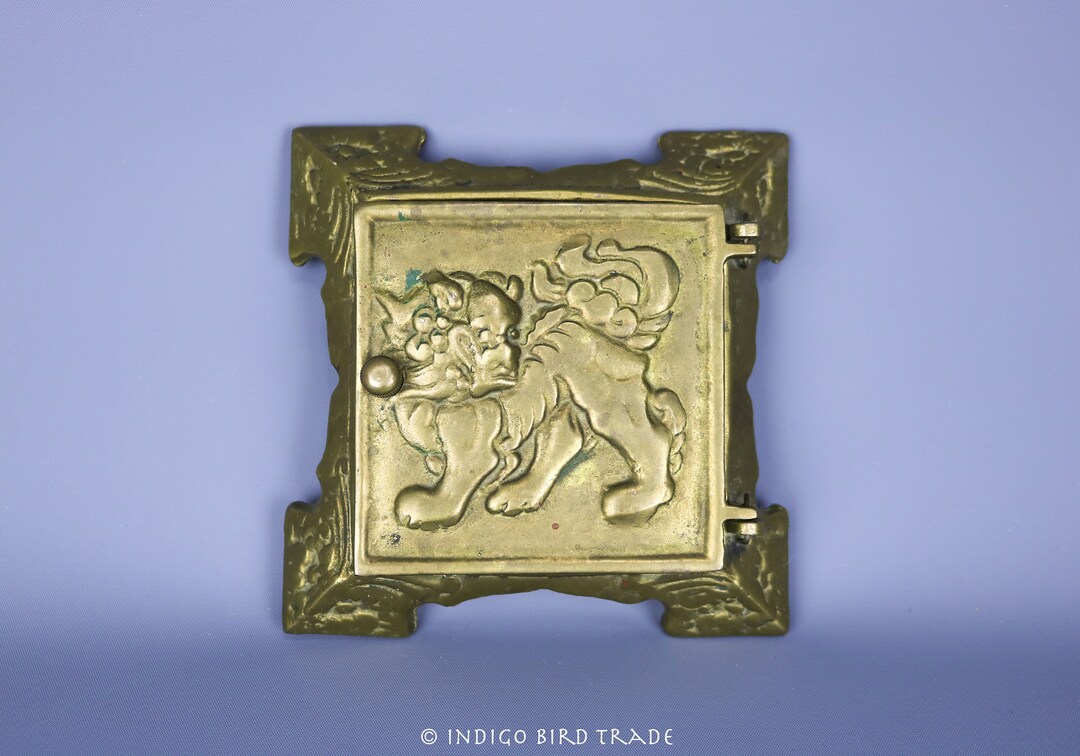 Antique Brass Foo Dog Trinket Box With Lid and Handle | Vintage Chinese ...