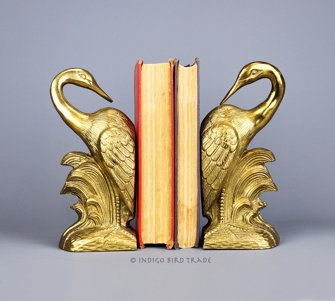 Art Deco Solid Brass Crane Bookends Set of 2 Vintage Bronze Heron Erget ...