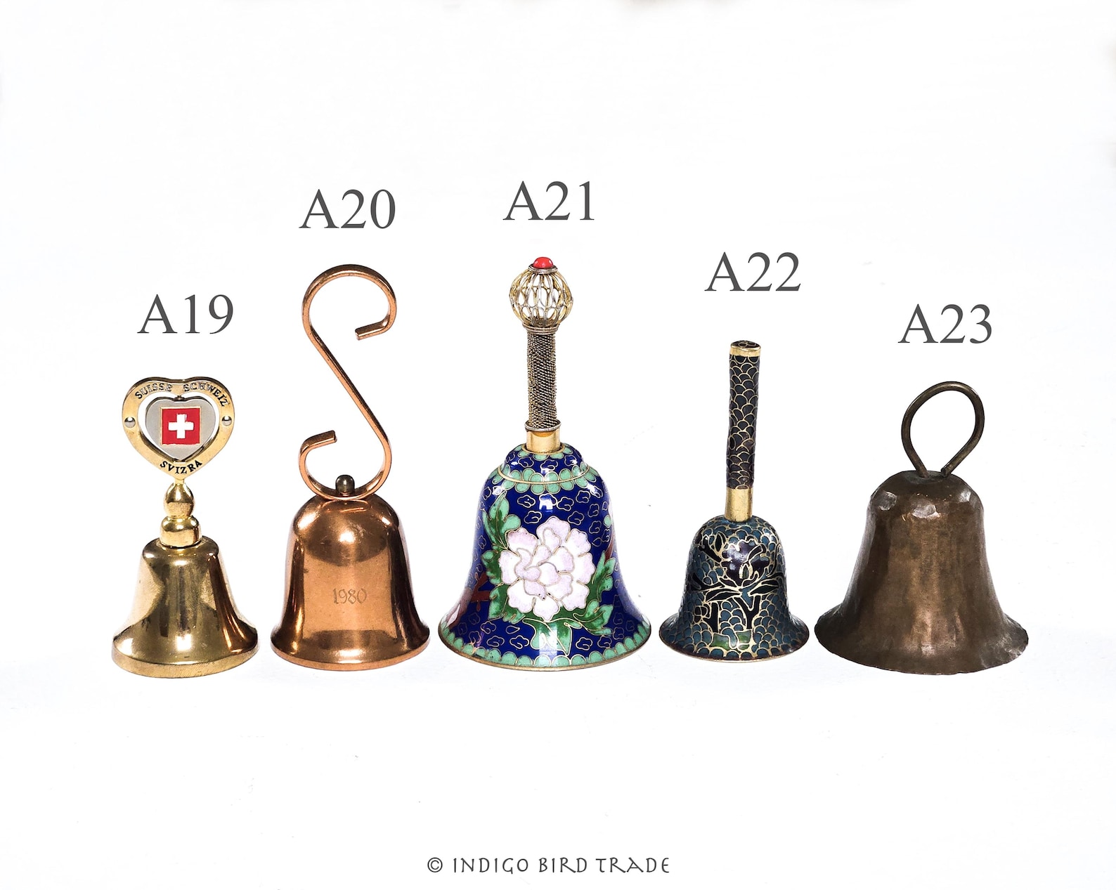 Vintage Solid Brass Bell Lot | Bronze Hand Bell | Ornate Christmas Bell ...
