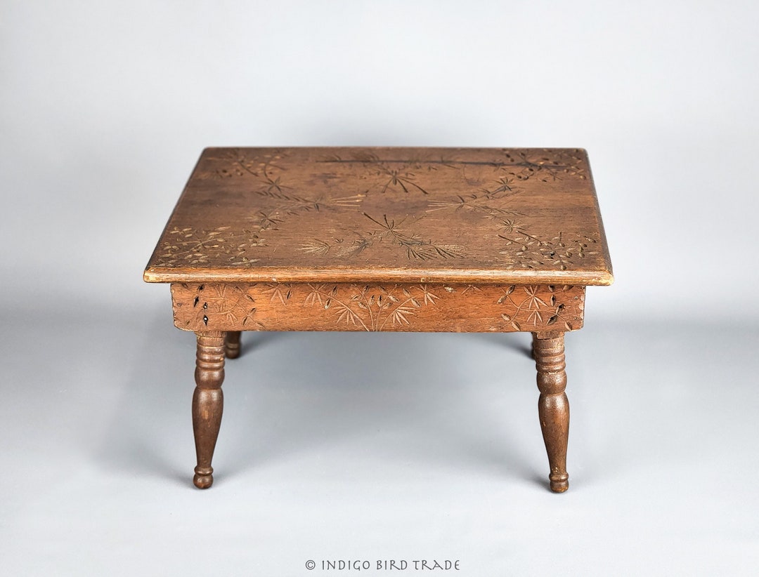 1800's Victorian Farmhouse Wood Carved Footstool | Antique Rustic ...