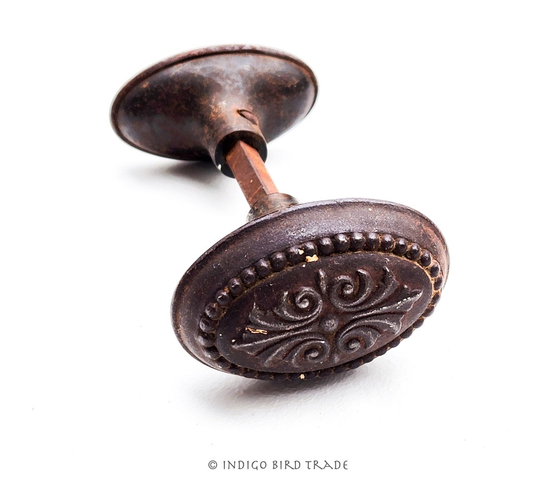 1890s Antique Ornate Cast Iron Door Knobs | Victorian Passage Door Knobs Handles | Vintage Dark ...