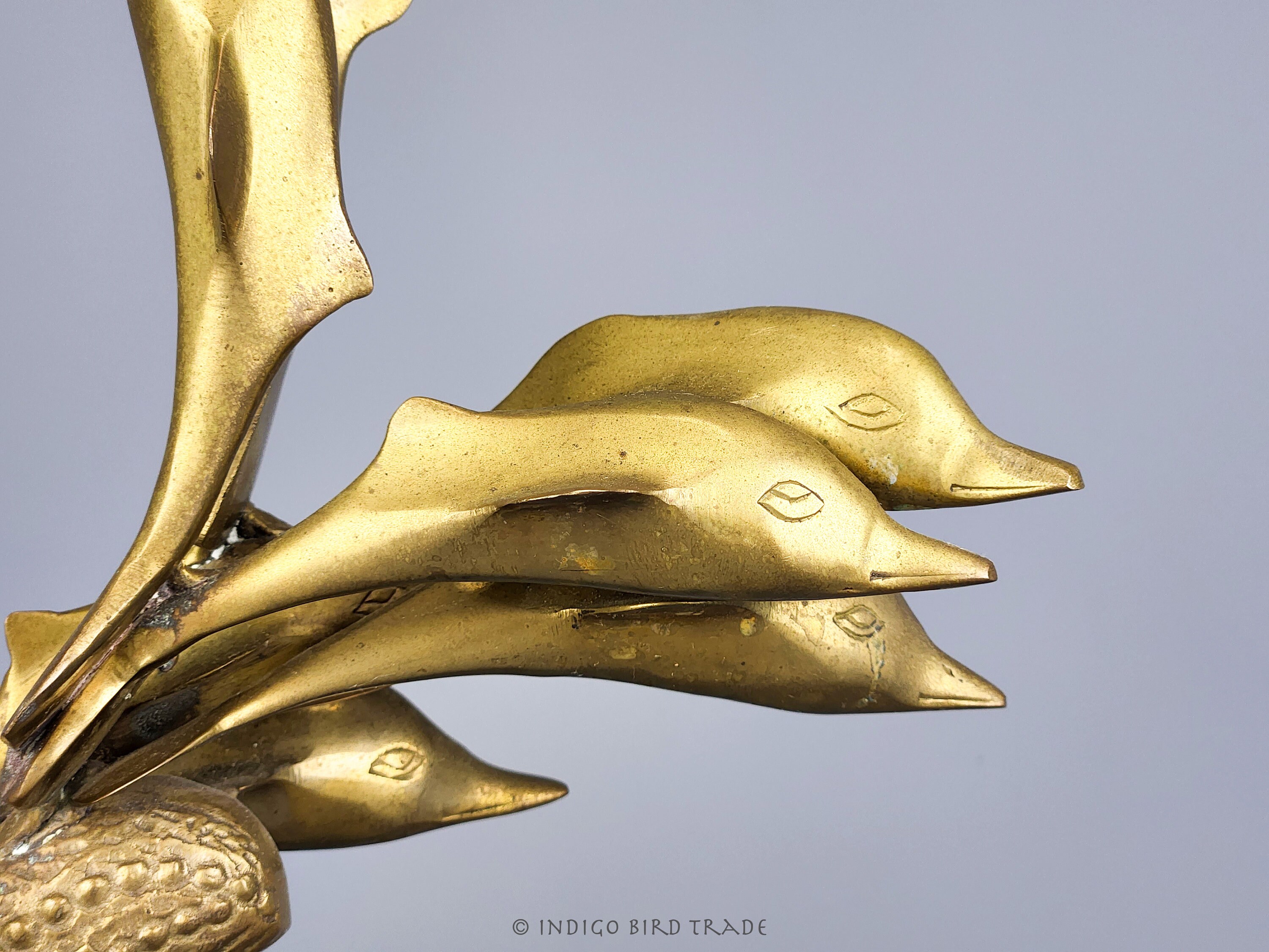Large Solid Brass Dolphin Sculpture | Vintage Gold Dolphin Statue Mid ...