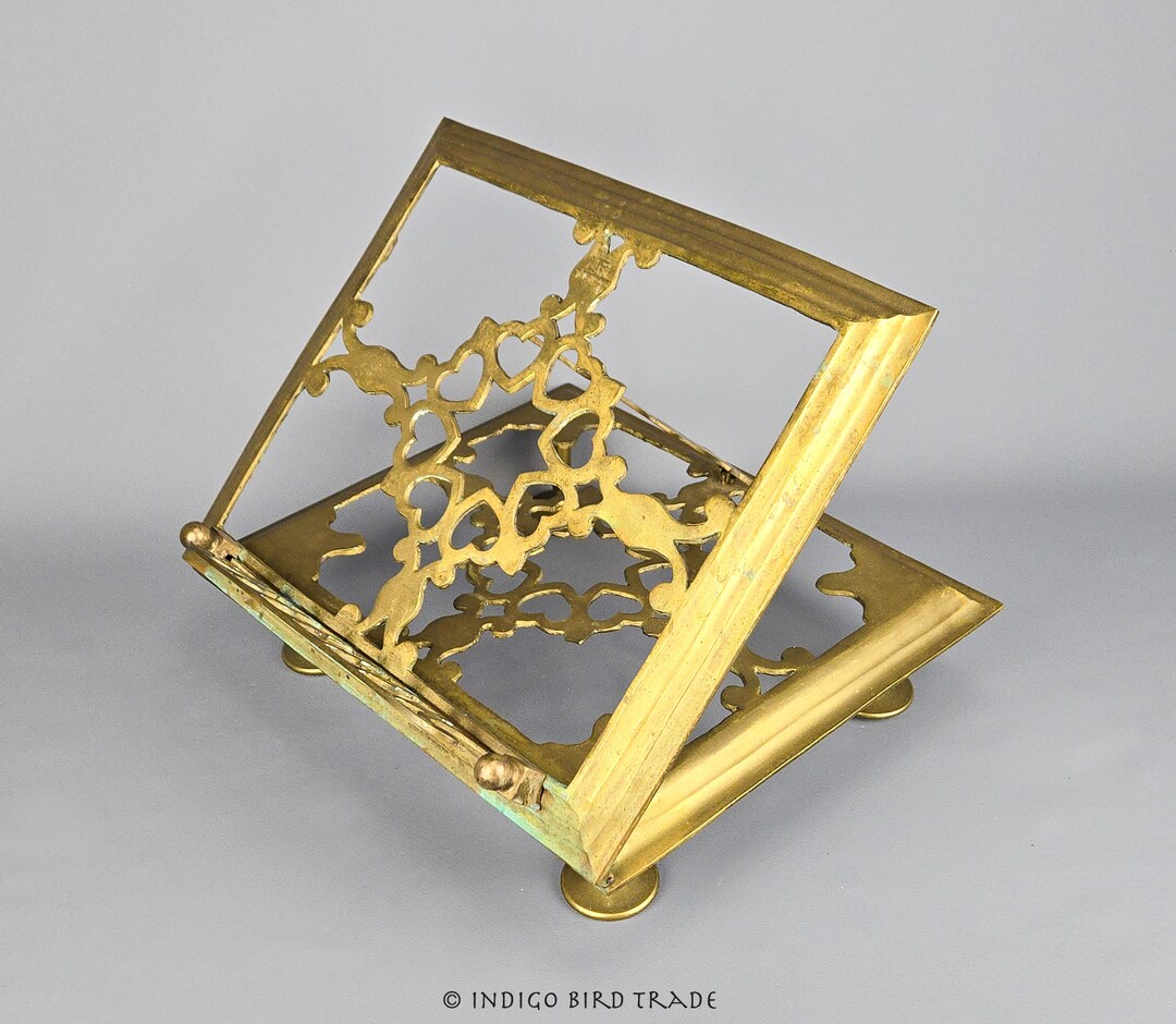 Xlarge Ornate Brass Folding Book Stand Art Easel Vintage | Adjustable ...