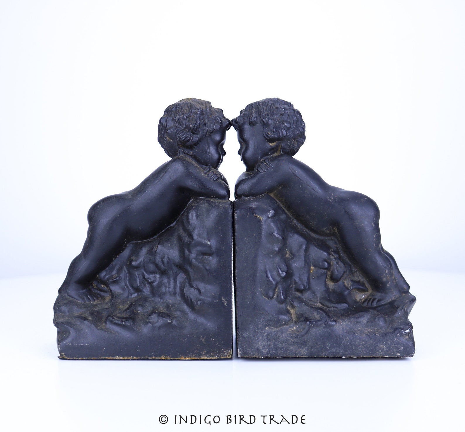 Antique Pair of Cherub Bookends Black Metal Vintage Putti | Etsy