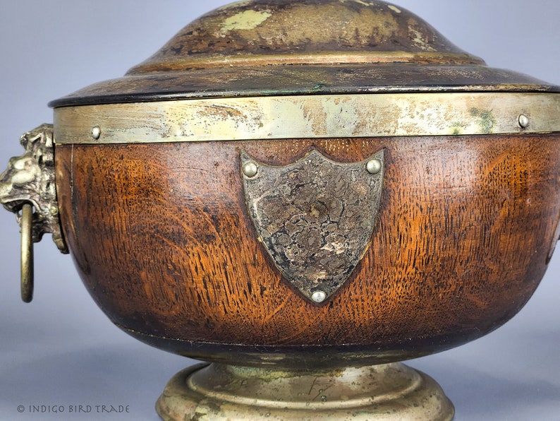 Antique English Oak & Silver Plated Victorian Pedestal Trophy Salad or ...