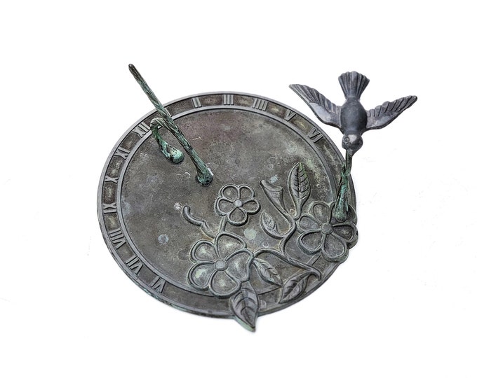 Vintage Metal Sundial Ornate Garden Clock With Bird and Roman Numerals ...
