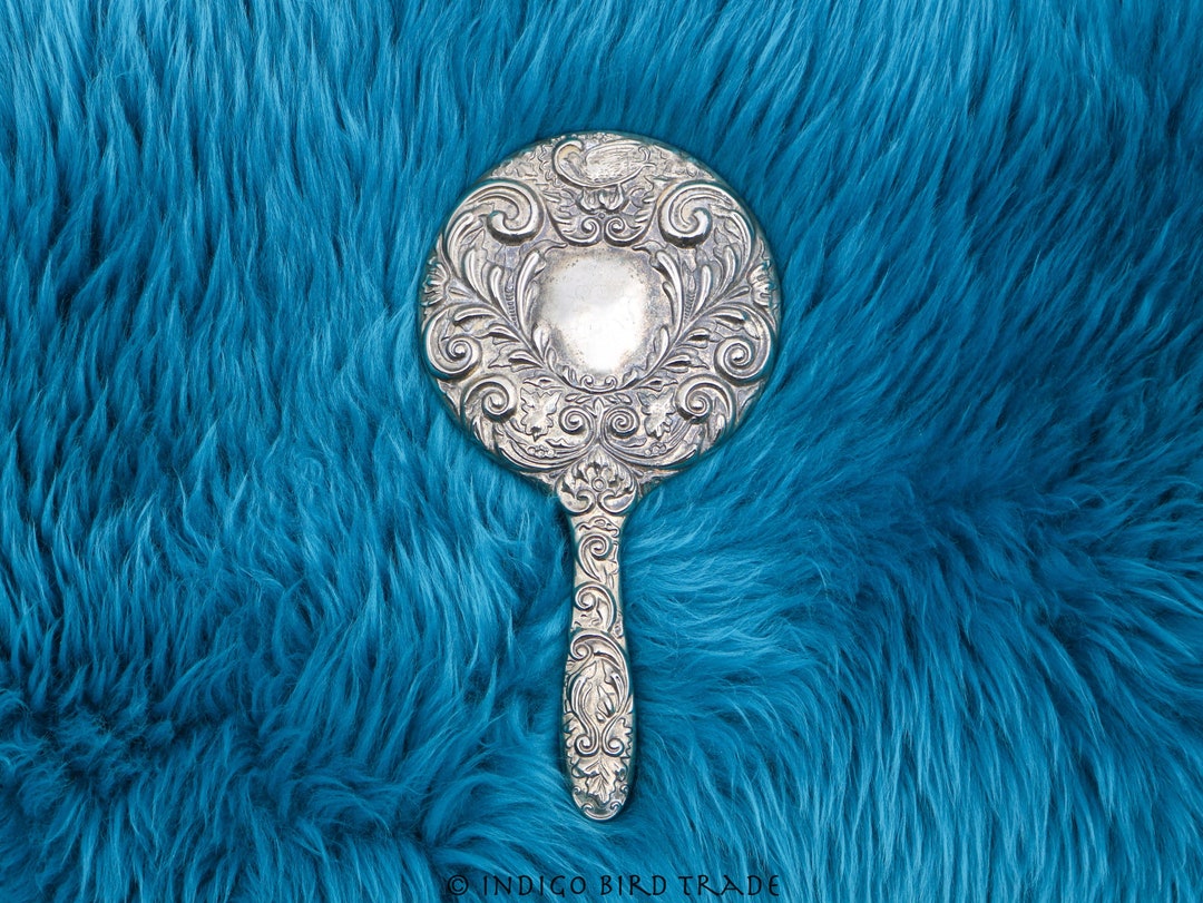 Antique Silver Plated Repousse Hand Mirror With Bird | Victorian Art ...
