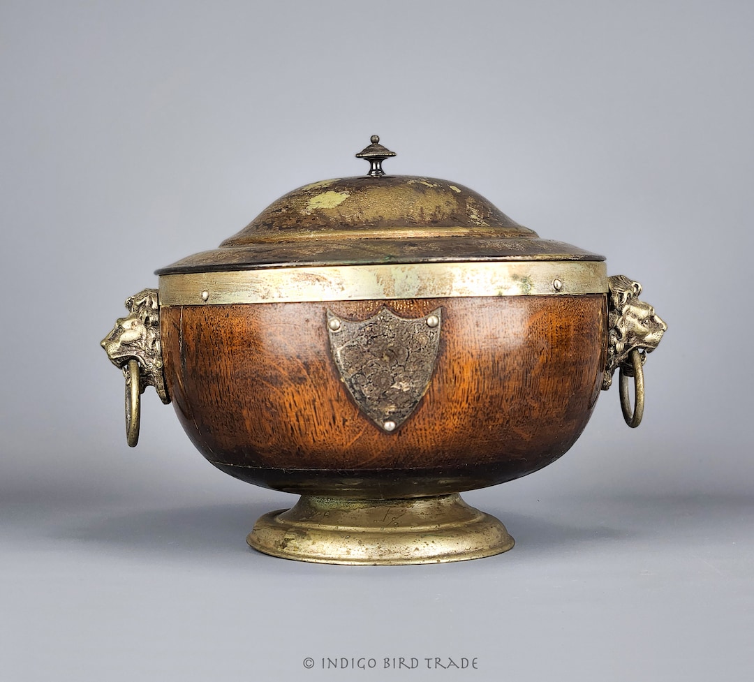 Antique English Oak & Silver Plated Victorian Pedestal Trophy Salad or ...