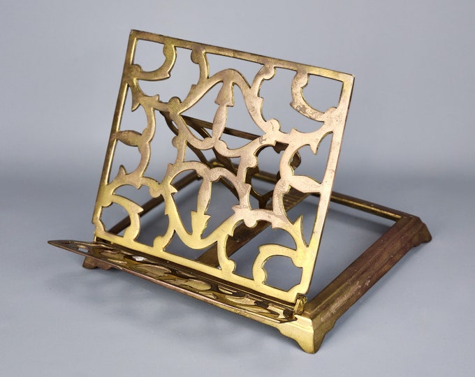 Large Brass Folding Book Stand Art Easel Vintage Adjustable Book ...