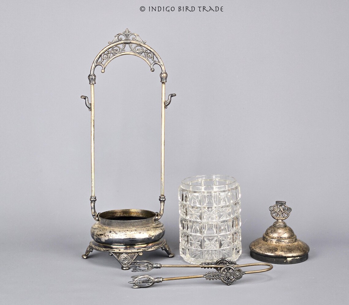 1880's Silverplate Pickle Castor Jar and Tongs by Simpson Hall Miller ...
