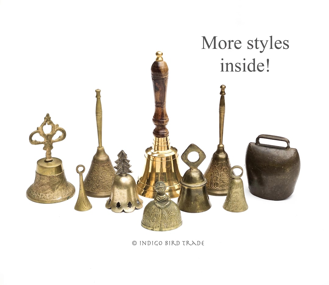 Vintage Solid Brass Bell Lot | Bronze Hand Bell | Ornate Christmas Bell ...