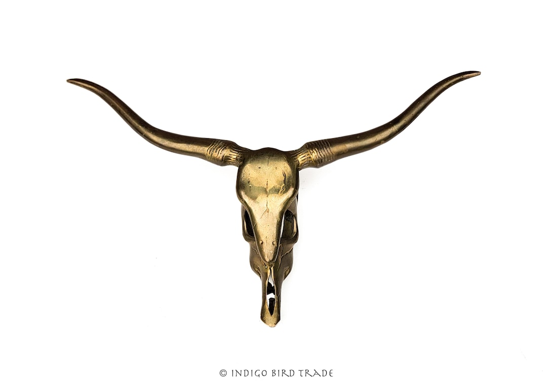 Large Longhorn Solid Brass Skull Wall Mounted Sculpture | Vintage Gold ...