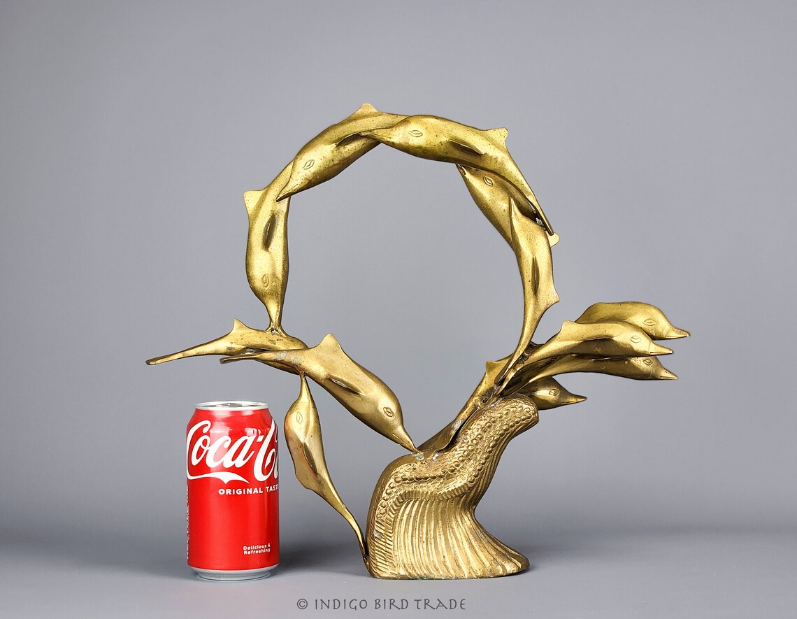 Large Solid Brass Dolphin Sculpture | Vintage Gold Dolphin Statue Mid ...
